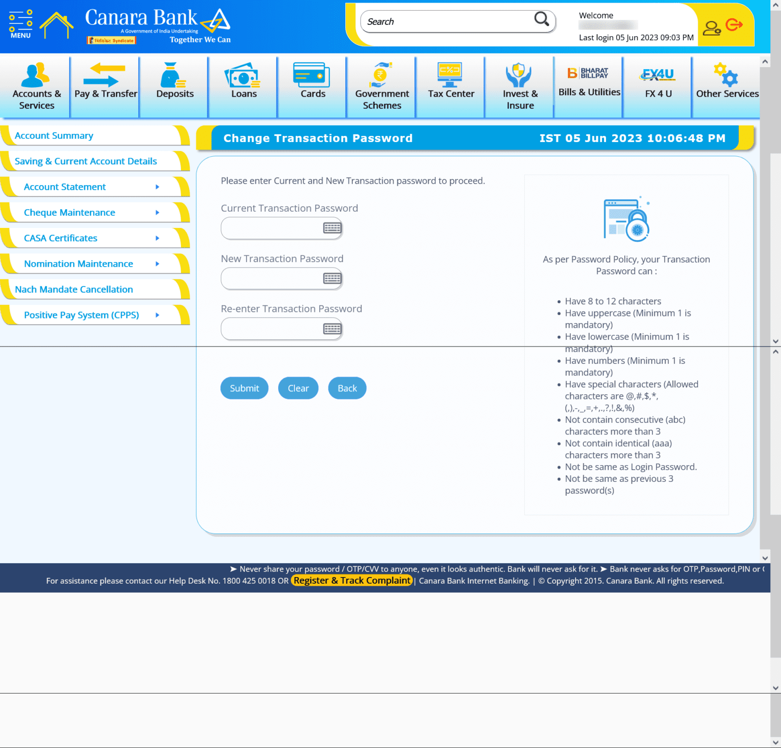 Canara Bank Transaction Password: How to Create/Lock/Unlock Guide ...